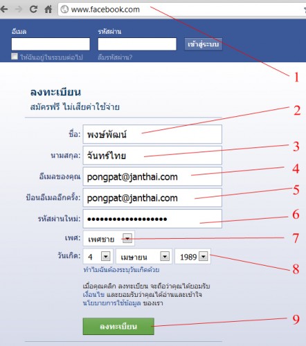การสมัครและสร้างบัญชีผู้ใช้งาน Facebook – Pongpat Janthai Green